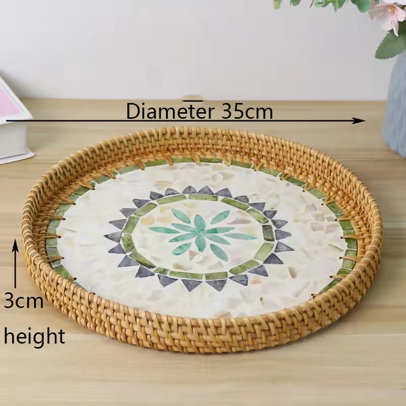 Unique Exotic Handmade Pearl Round Rattan Woven Snack Tray Creative ...