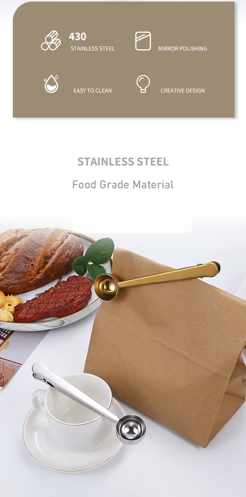 Stainless Steel Measuring Spoon With Bag Seal Clip Multi-function ...