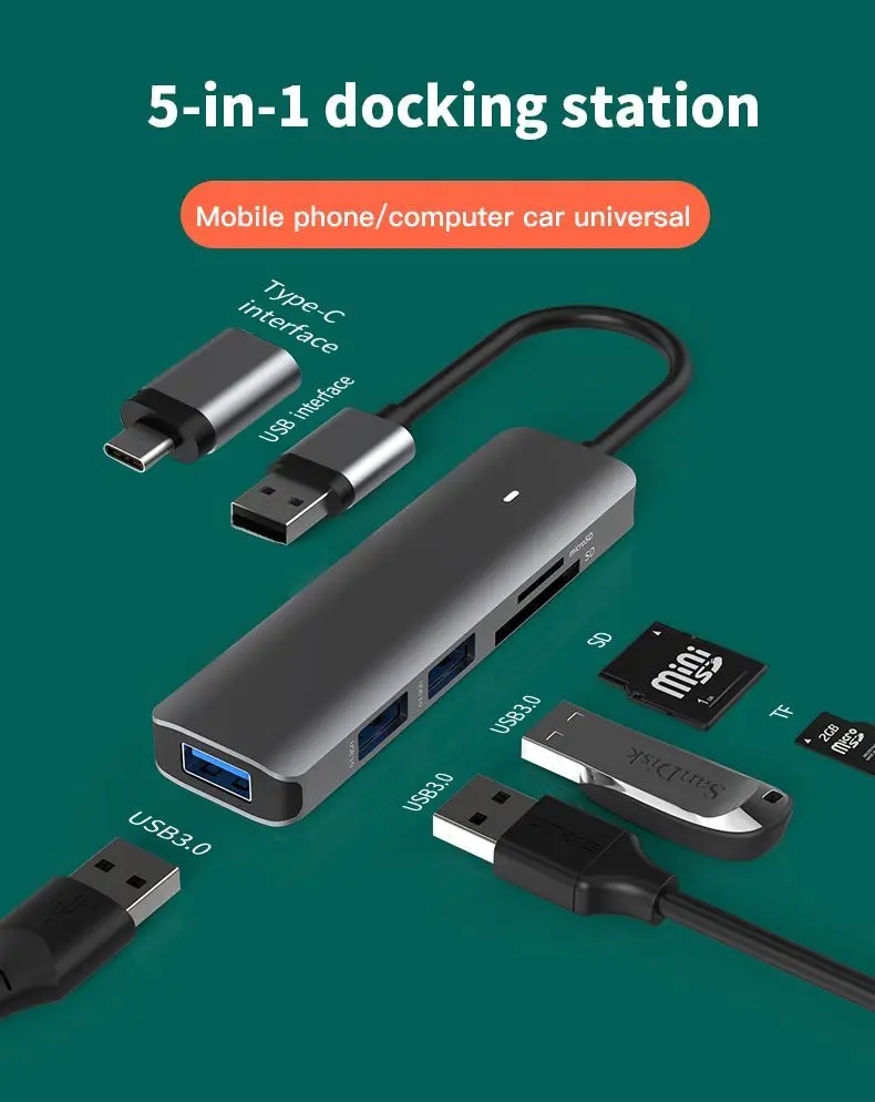 Aluminum Type C Usb Port Hub Multiport 4 In 1 Usb C Hub 3.0 Drive ...