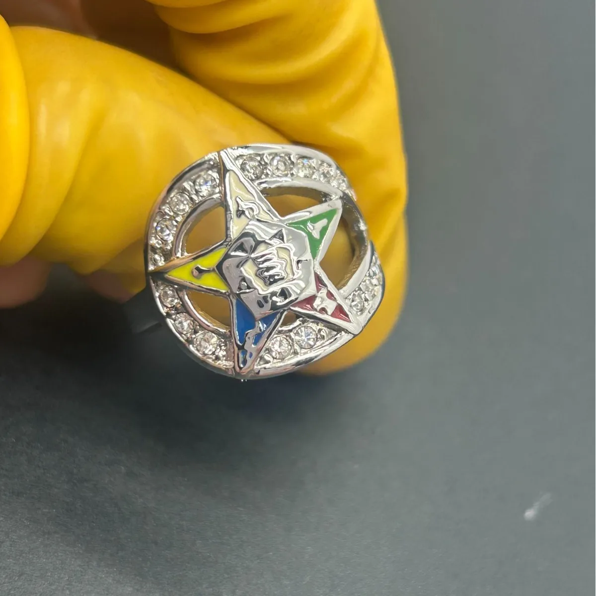 Order of the Eastern Star OES Female Mason Ring with Enamel