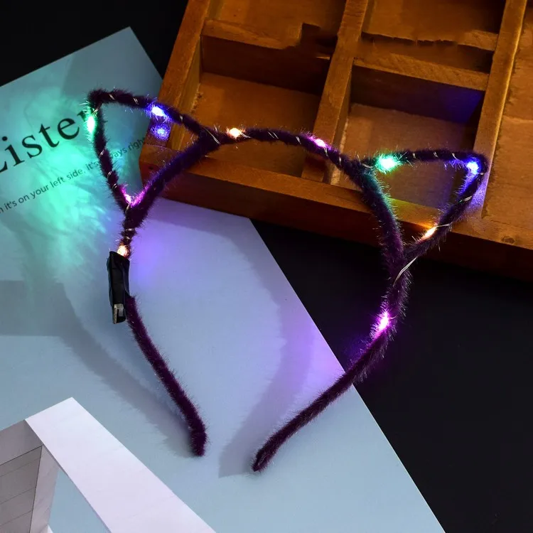 New Glowing Light up Cat Ears Led Color Change Flash Kitten Headband ...