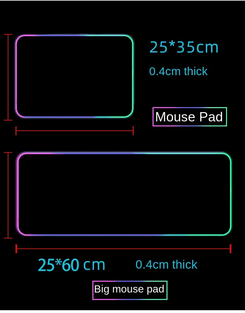 Customizable Size Mouse Pad RGB LED for Gaming & Office