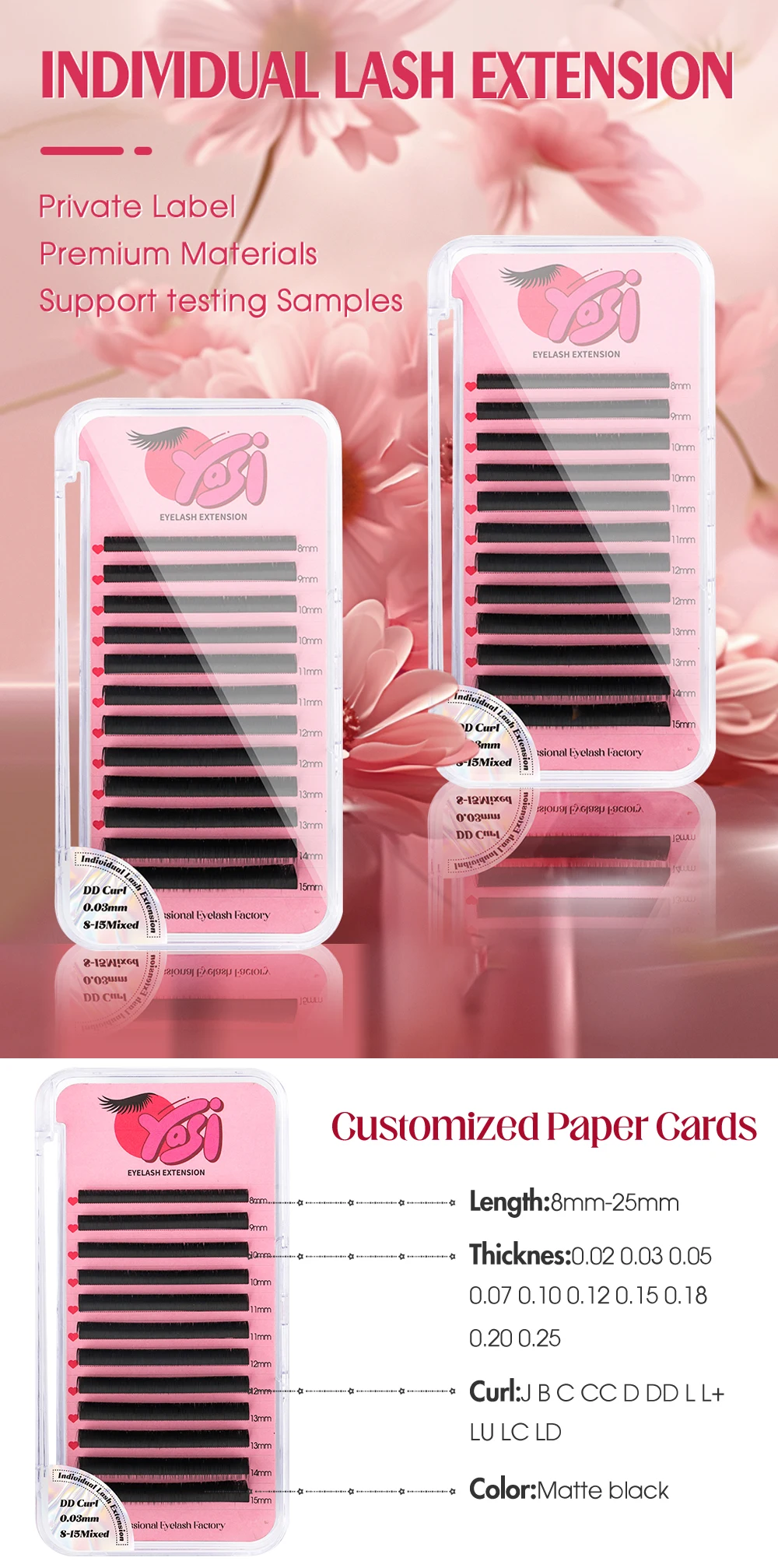 Matte Black Dark Fluffy Cashmere Volume Lash Extensions Velvet Mink Lash Trays Wholesale ...