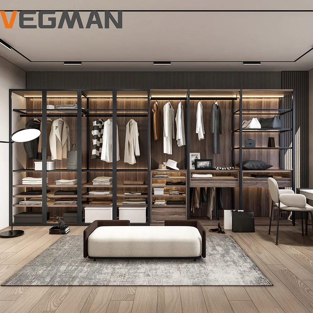 Vegman Customized Minimalist Wooden I Shaped Walk in Closet Dressing ...