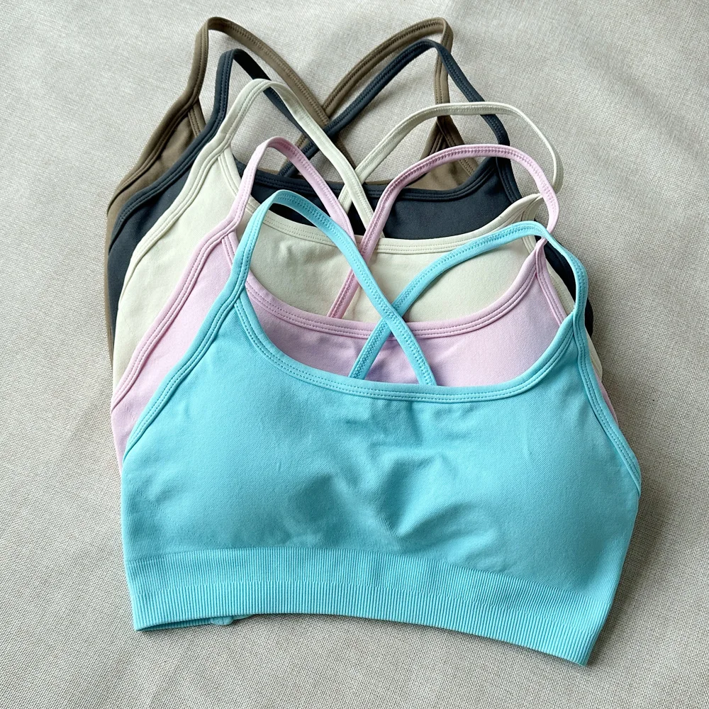 Halter Neck Backless Workout Front Scrunch Strappy Impact Gym Training ...