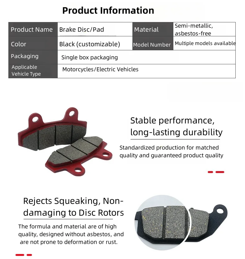 Motorcycle Front and Rear Brake Pads, Friction Pads, Universal Disc ...
