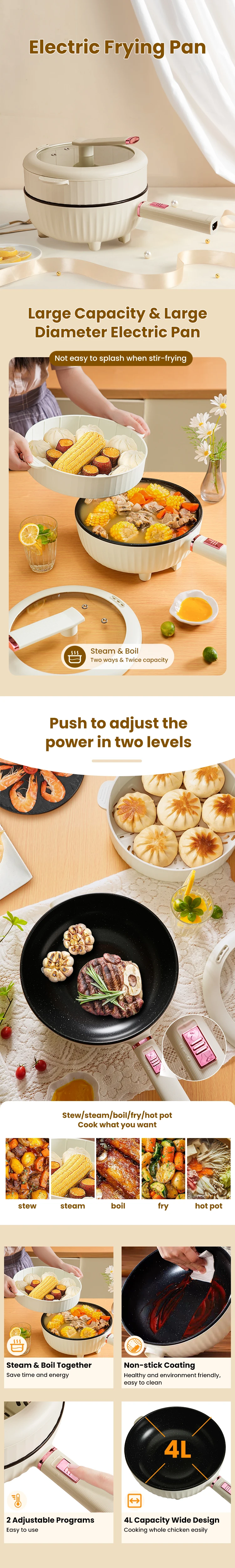 4l Electric Manual Fry Pot Visual Lid Nonstick Coating Multifunctional ...