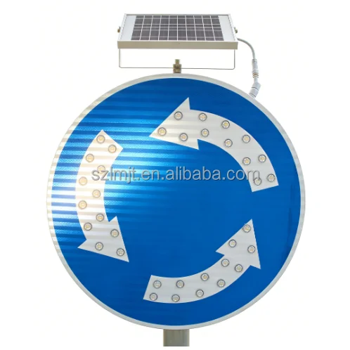 Solar Powered Round Flashing Warning Sign 3M High Reflective Film ...