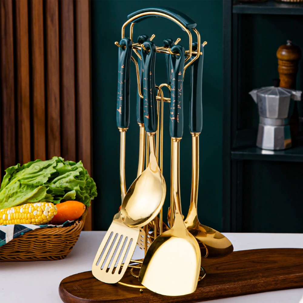 Luxury Gold Kitchen Utensil Set 7pcs Kitchenware Set Tools Spatula Set ...