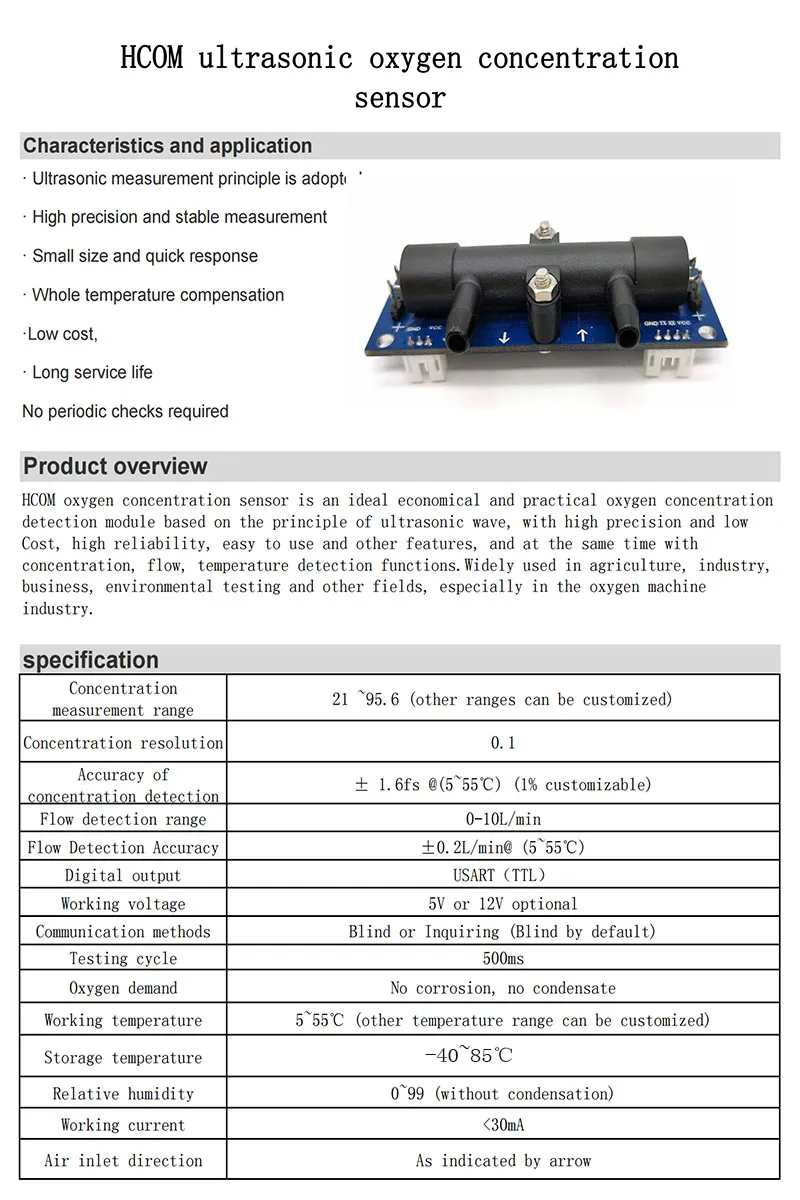 Ocs-3f High Precision Ultrasonic Oxygen Sensor Jr-3f Concentration Flow ...
