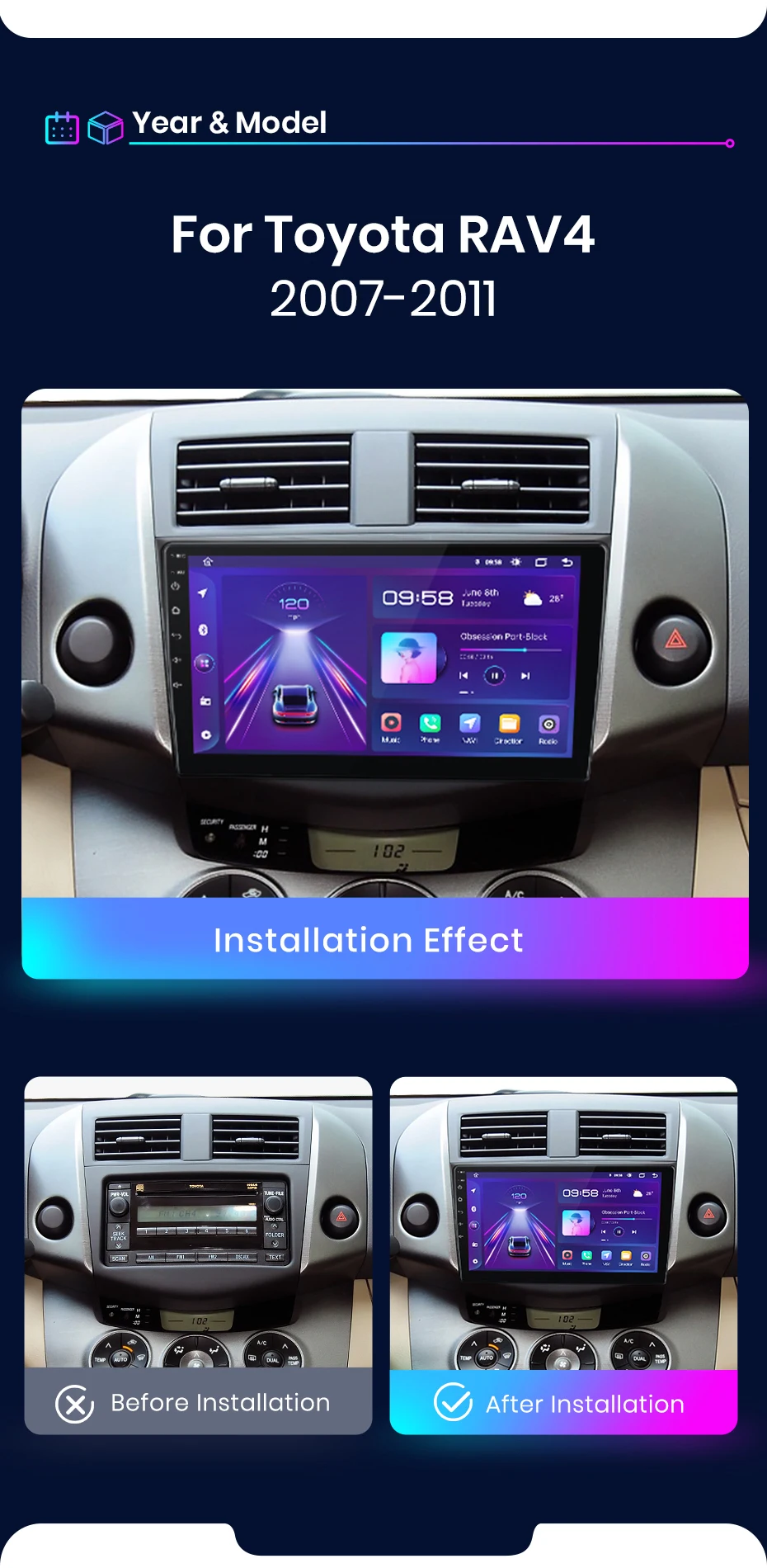 Junsun 3D UI V2 Plus Carplay for Toyota RAV4 2007-2011