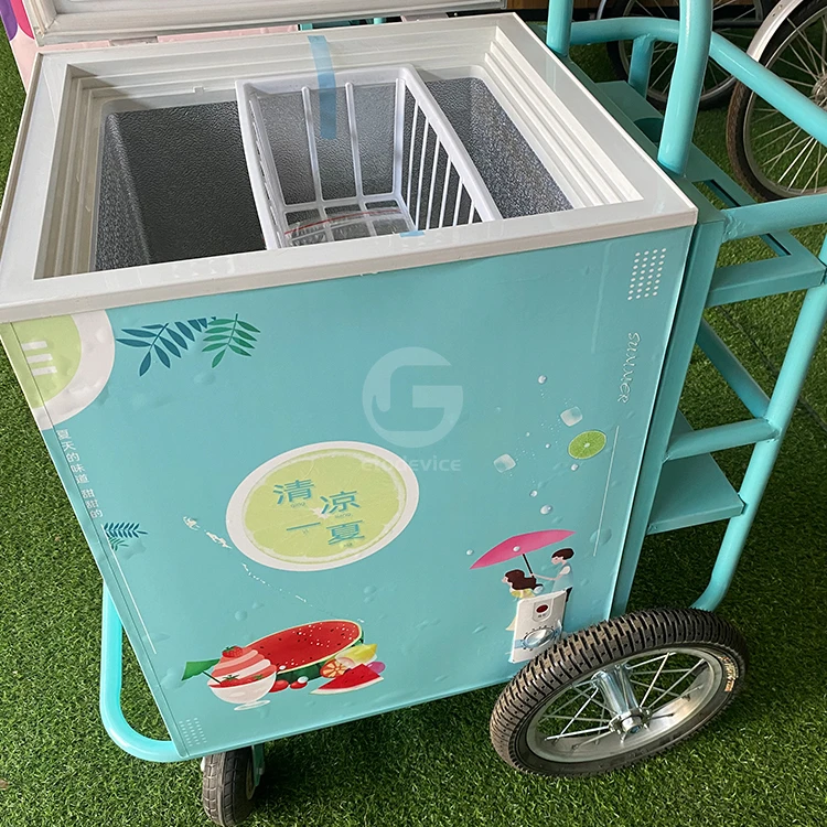 Mobile Ice Cream Push Cart with Cooler Box - High Productivity