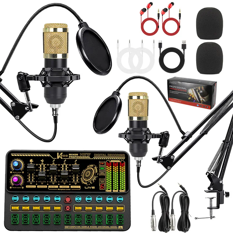 Two Bm800 with F009 Sound Card Set Dual Condenser Podcast Microphone ...