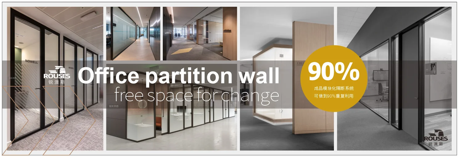 Customizable Modern Office Partitions Glass Divider Wall with MDF ...