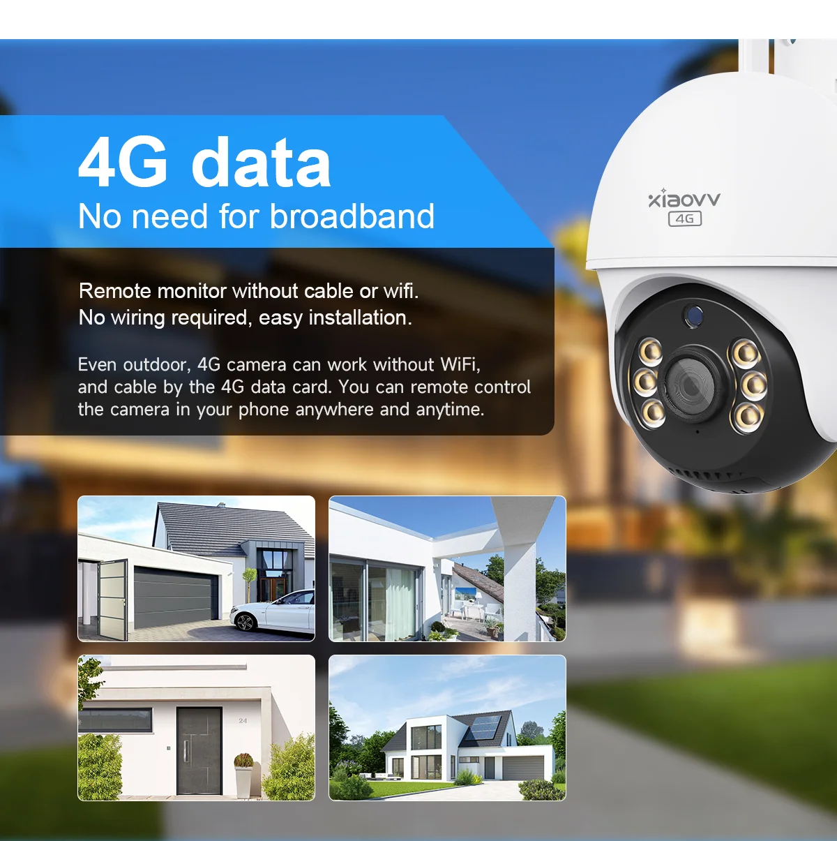 Xiaovv Solar CCTV Camera - 4G Sim Card PTZ 3MP Motion Detection