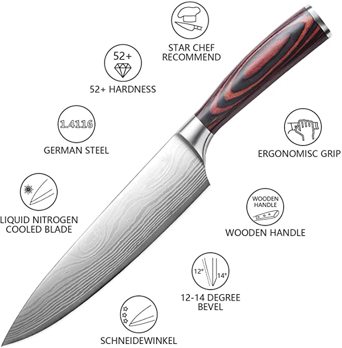 German Stainless Steel Kitchen Knife Damascus Japanese 67 Layer Chef ...