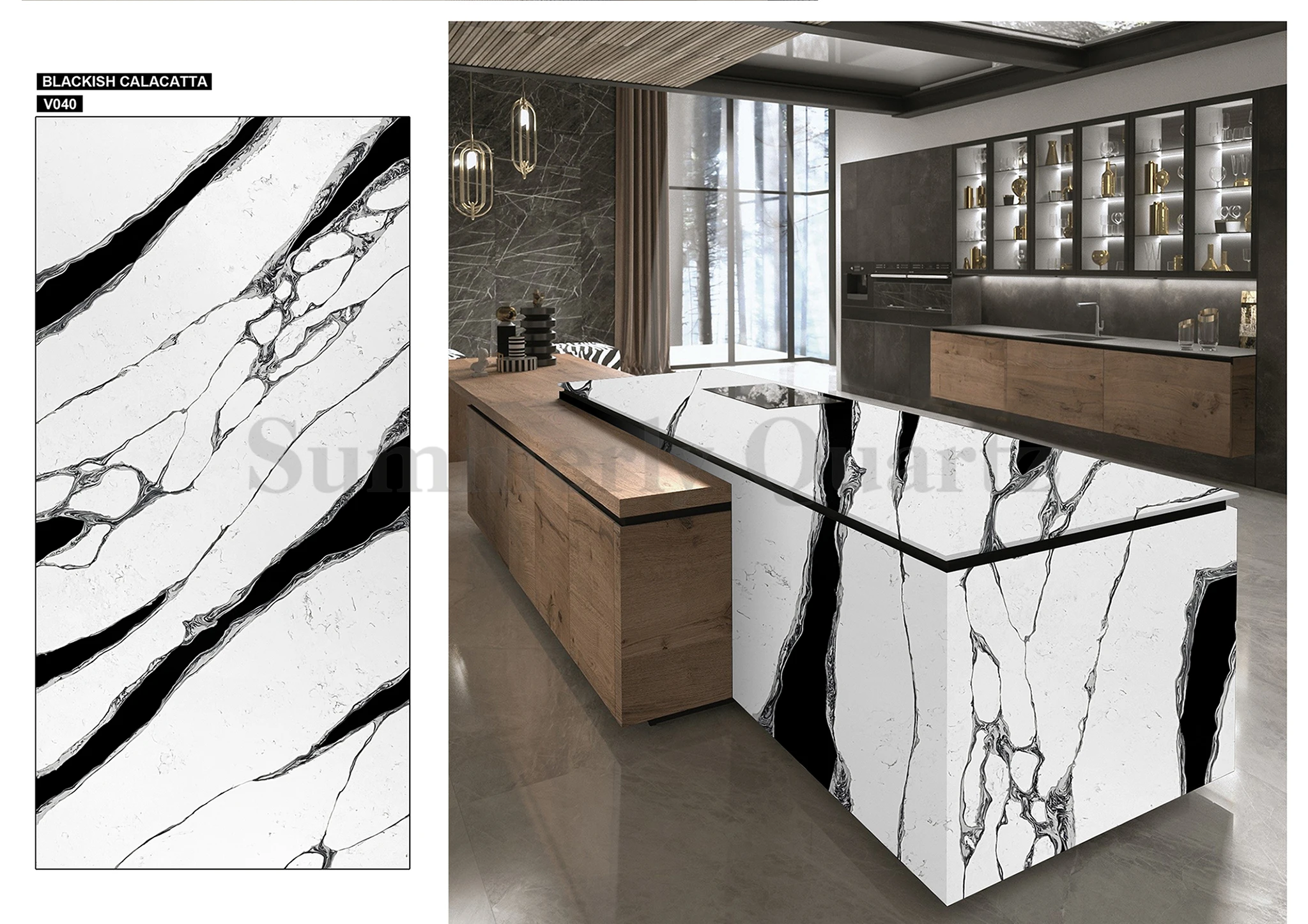 Summerly Calacatta Panda Quartz Stone Kitchen Countertop Quartz Slab ...