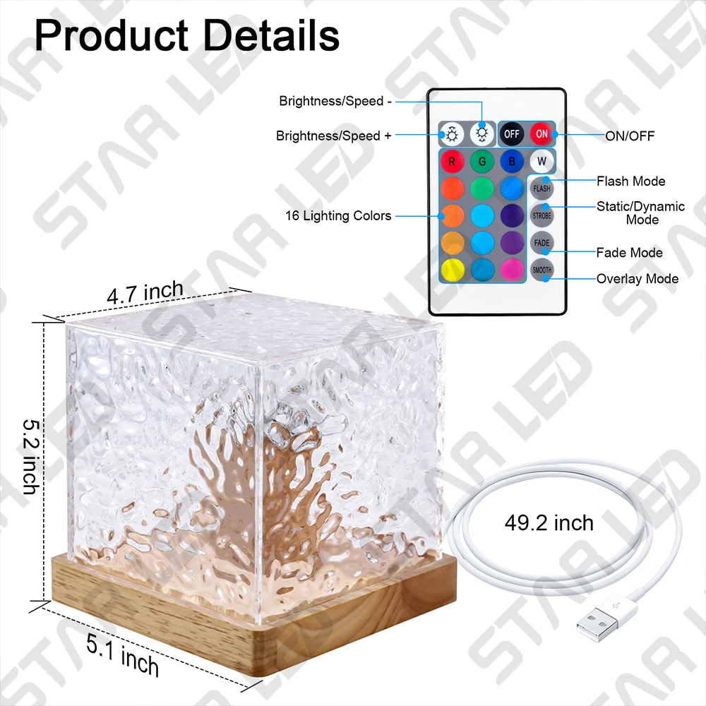 Dynamic Water Ripple Light Effect Rgb Remote Control Acrylic Crystal ...