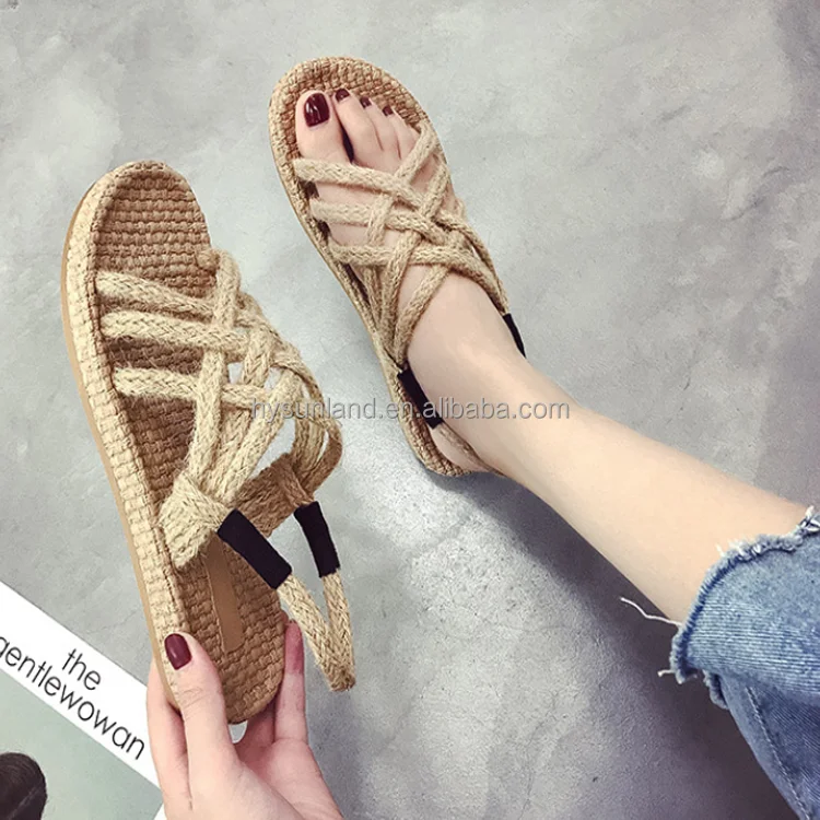F-1893 New Roman Flat Hemp Rope Sandals Braided Summer Macrame Sandal ...