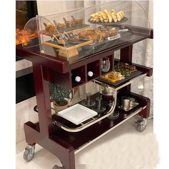 Hotel Restaurant Mobile Food Trolley Wood Hotel Trolley Cart