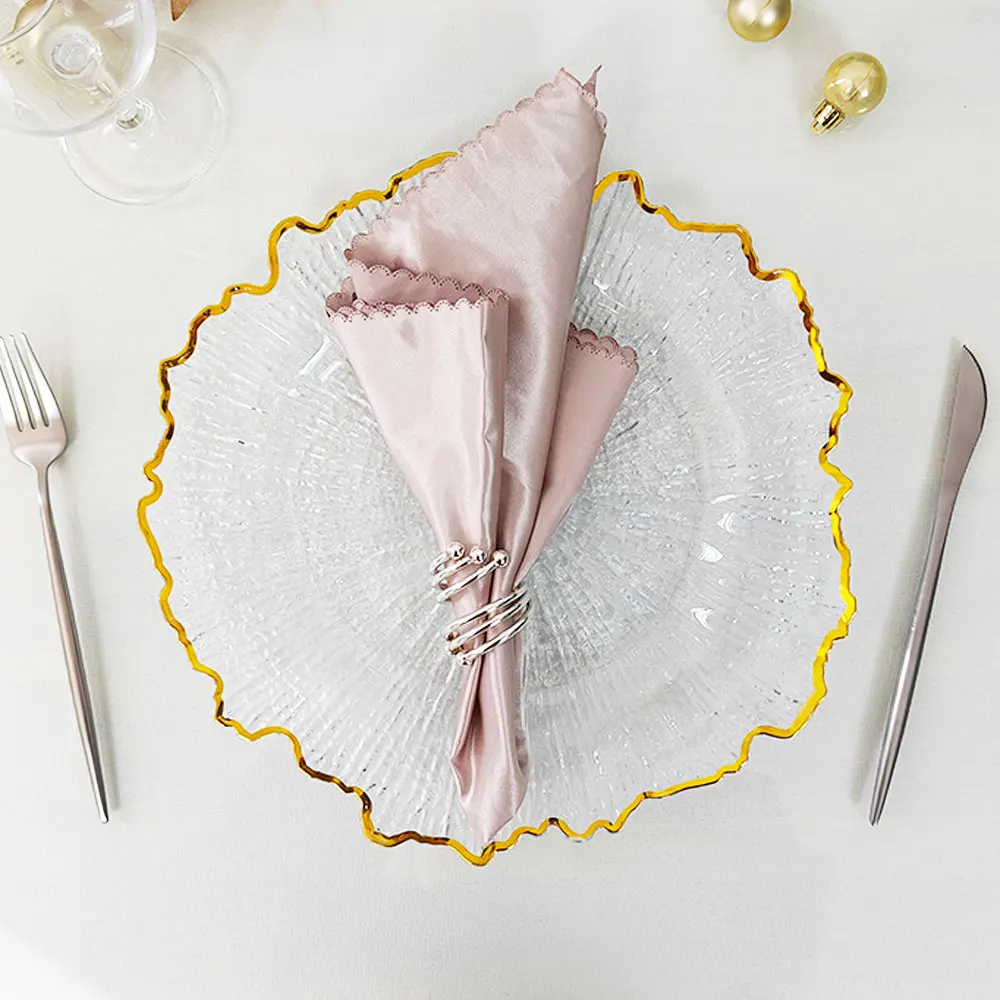 Bulk 13 Inch Wedding Table Decorative Rose Gold Beaded And Rim Clear ...