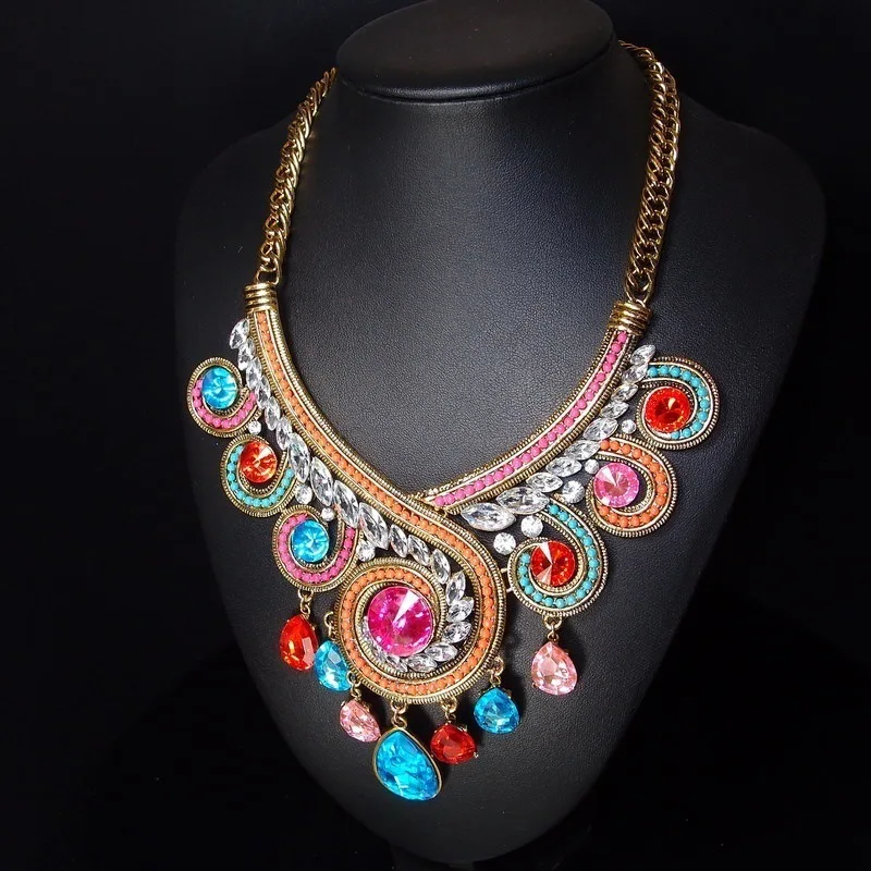 Suxuan Jewelry Bohemian Jewelry Exaggerated Big Gemstone Necklace Gem ...