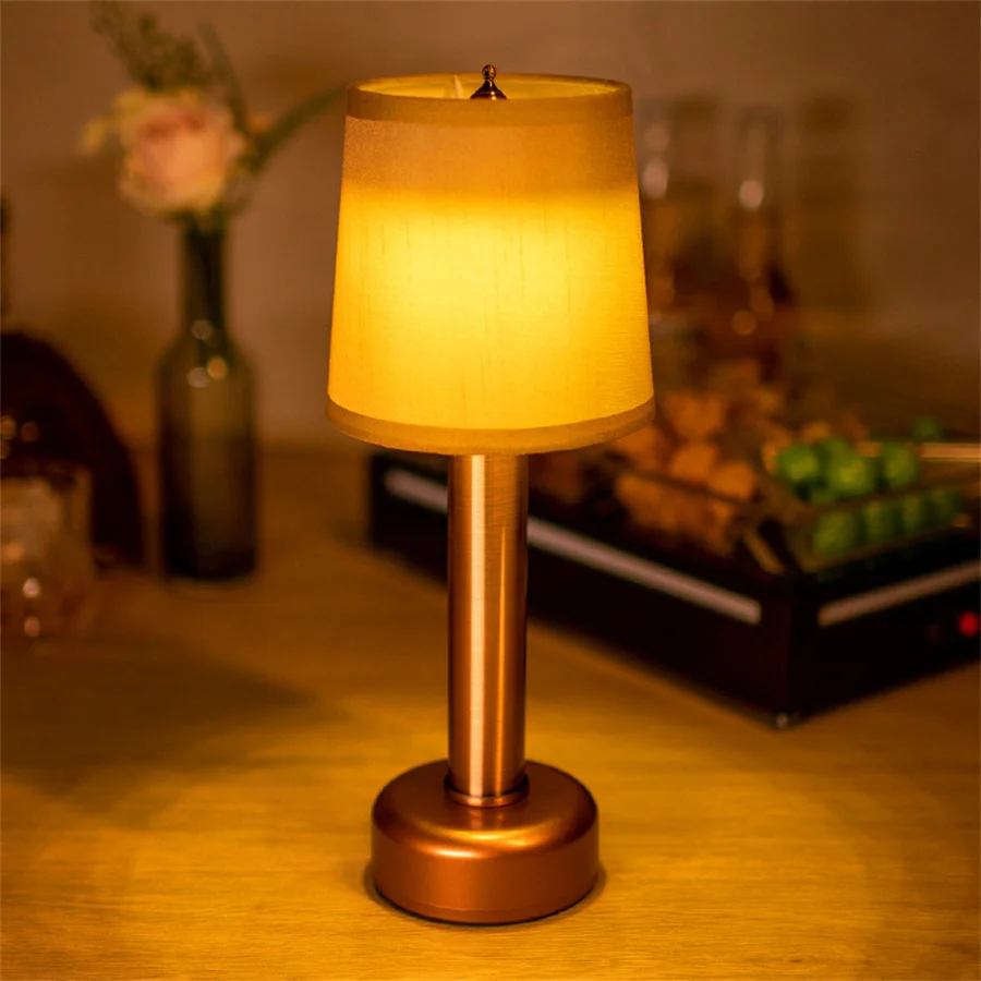 American Cordless Bar Table Lamp With Fabric Lampshade Led Bedside Desk ...
