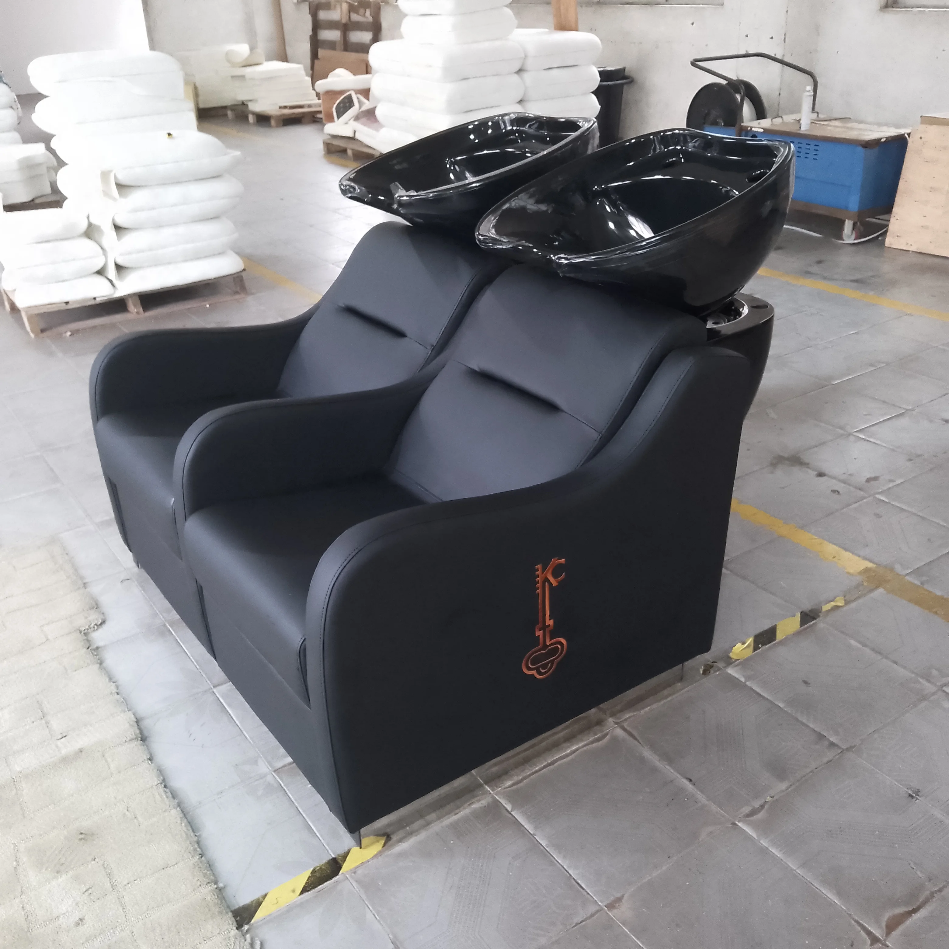 Double Seats Shampoo Chair with Sink Basin Shampoo Bowl and Chairs for ...