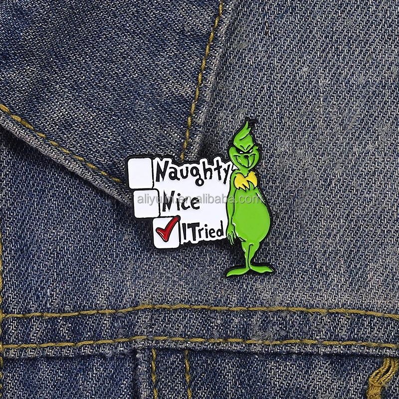 Sming Pins Cartoon Green Monster Enamel Pins Custom Naughty,Nice,Itried ...