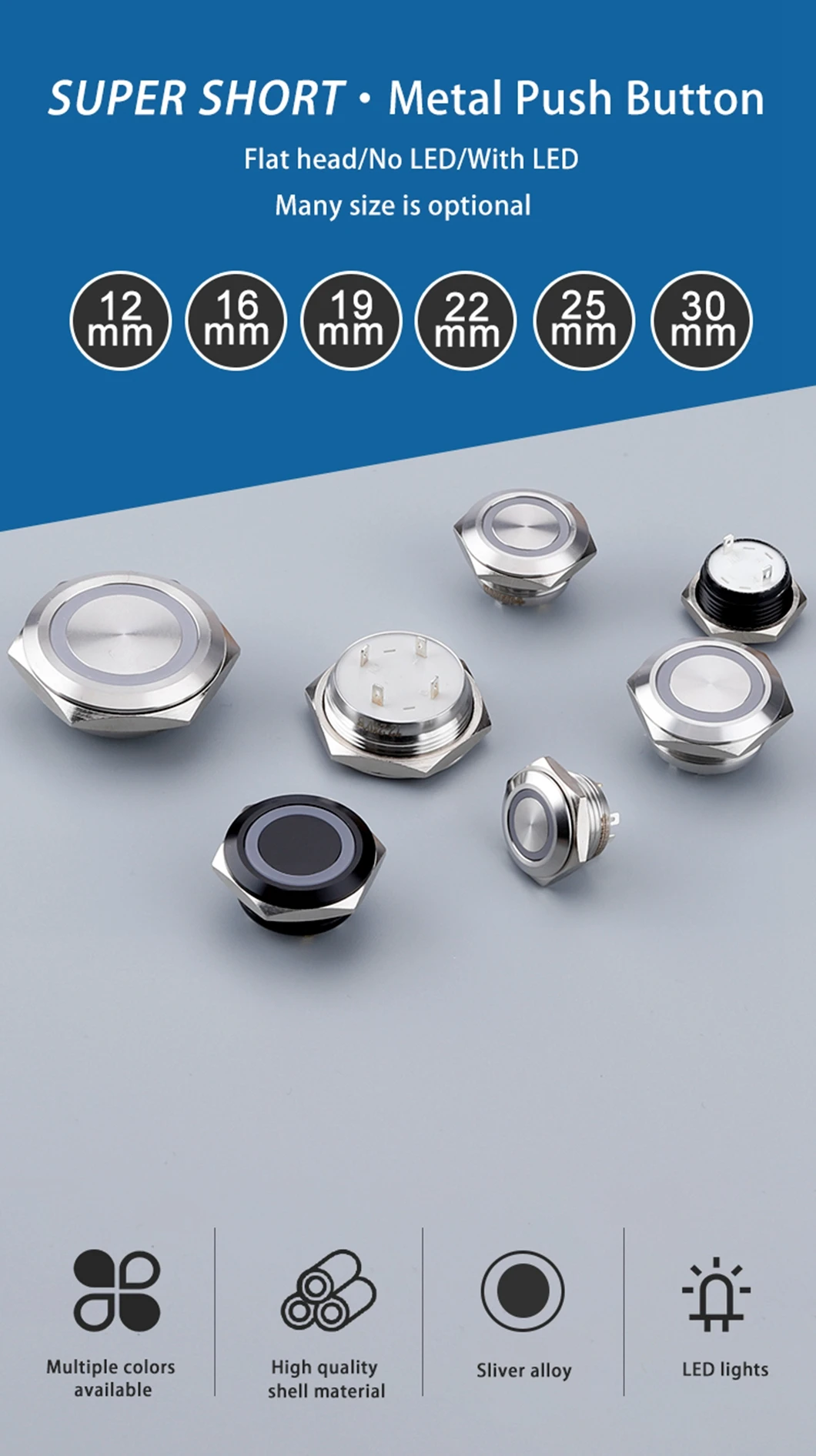 ABILKEEN 22mm Ultra-Thin Type Self-Reset Metal Push Button Switch with ...