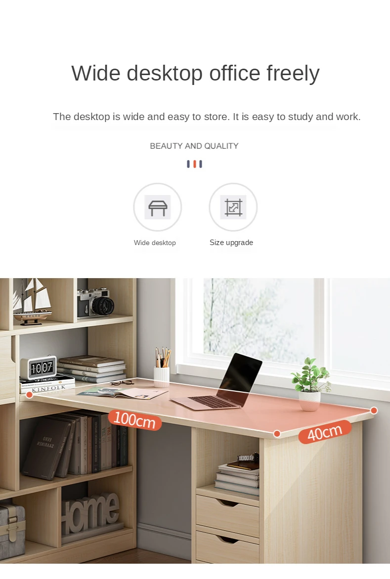 Modern Escritorio Wooden Corner Desk Bookcase Combination