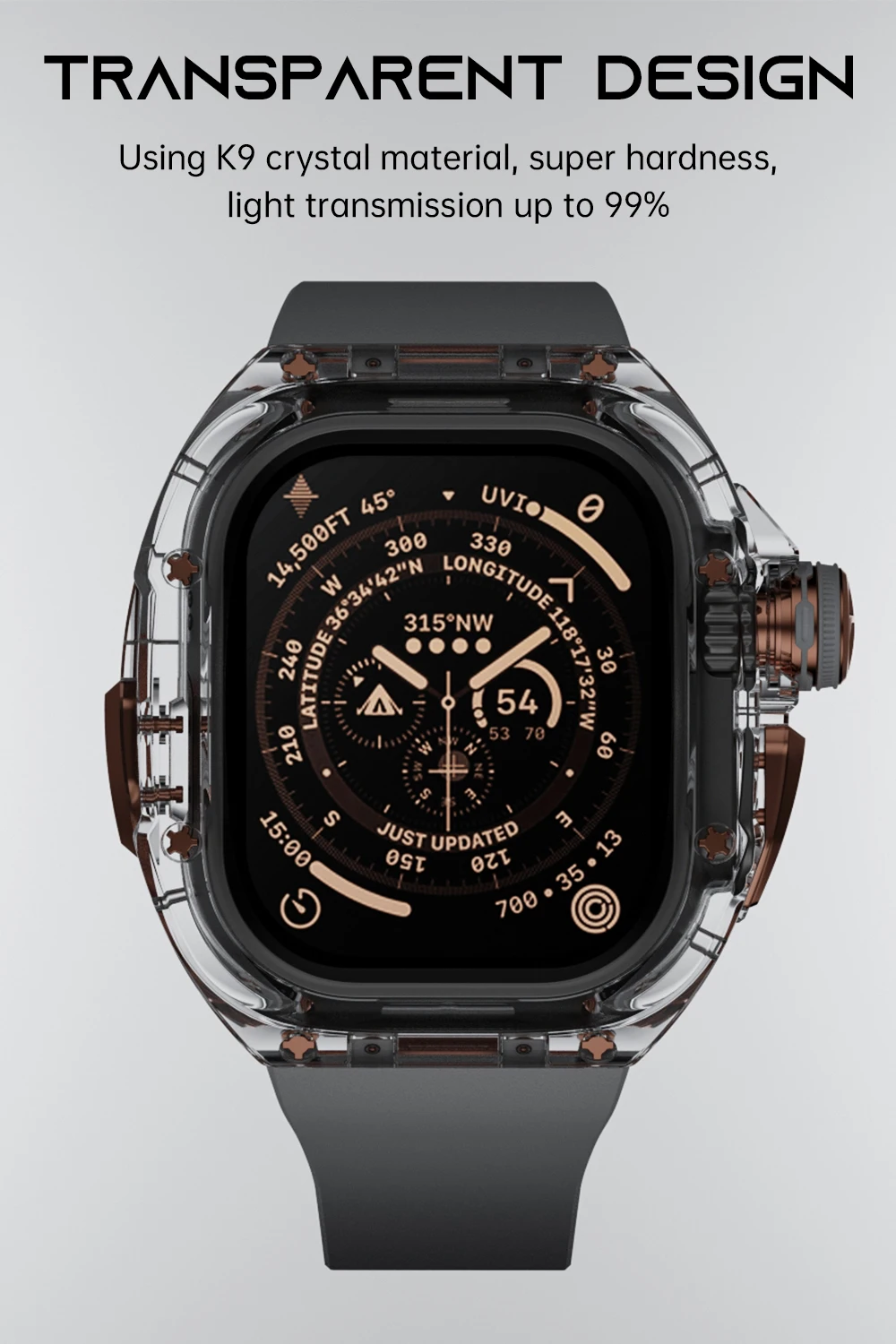 New K9 Crystal Glass Rubber Clear For Apple Ultra Strap Watch Fluororubber Strap For Iwatch 49mm ...