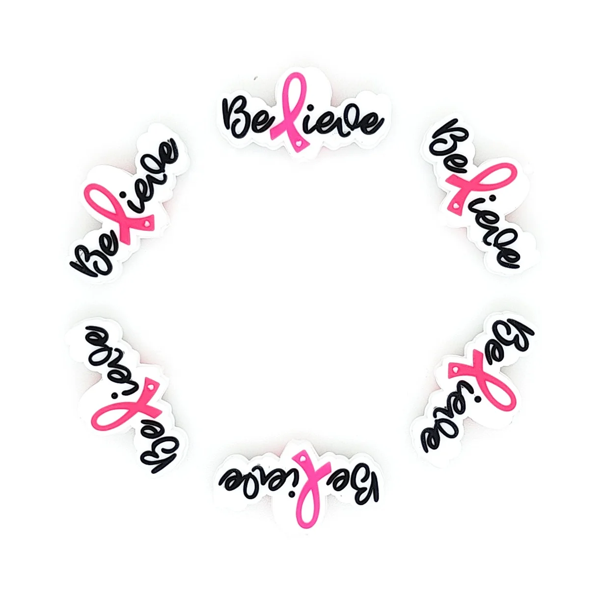 Believe Pink Ribbon Focal Silicone Beads Breast Cancer Awareness ...