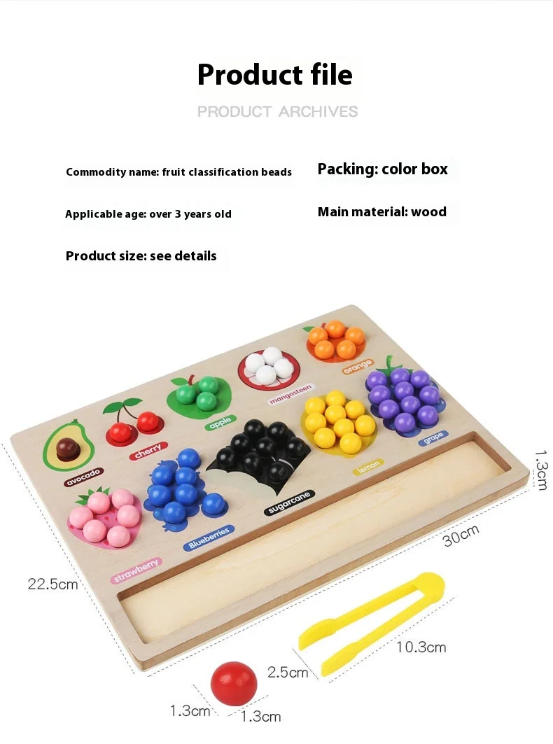 Montessori Wooden Fun Fruit Classification Matching Beads Set for Kids