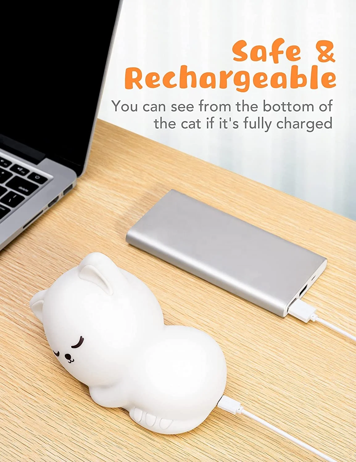 Cute Kitty Night Light With Remote Control Rechargeable Nursery Animal ...