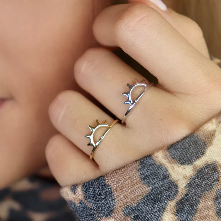 women dainty rising sun band ring 925 sterling silver half sun ring Alibaba