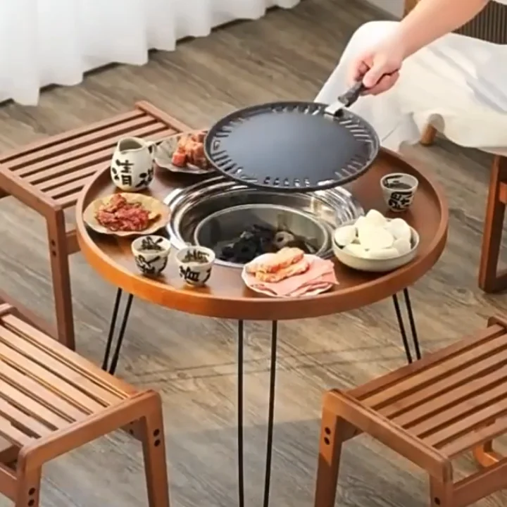 Portable Camping Heating Hot Pot Wooden Folding Picnic Bbq Table Bamboo ...