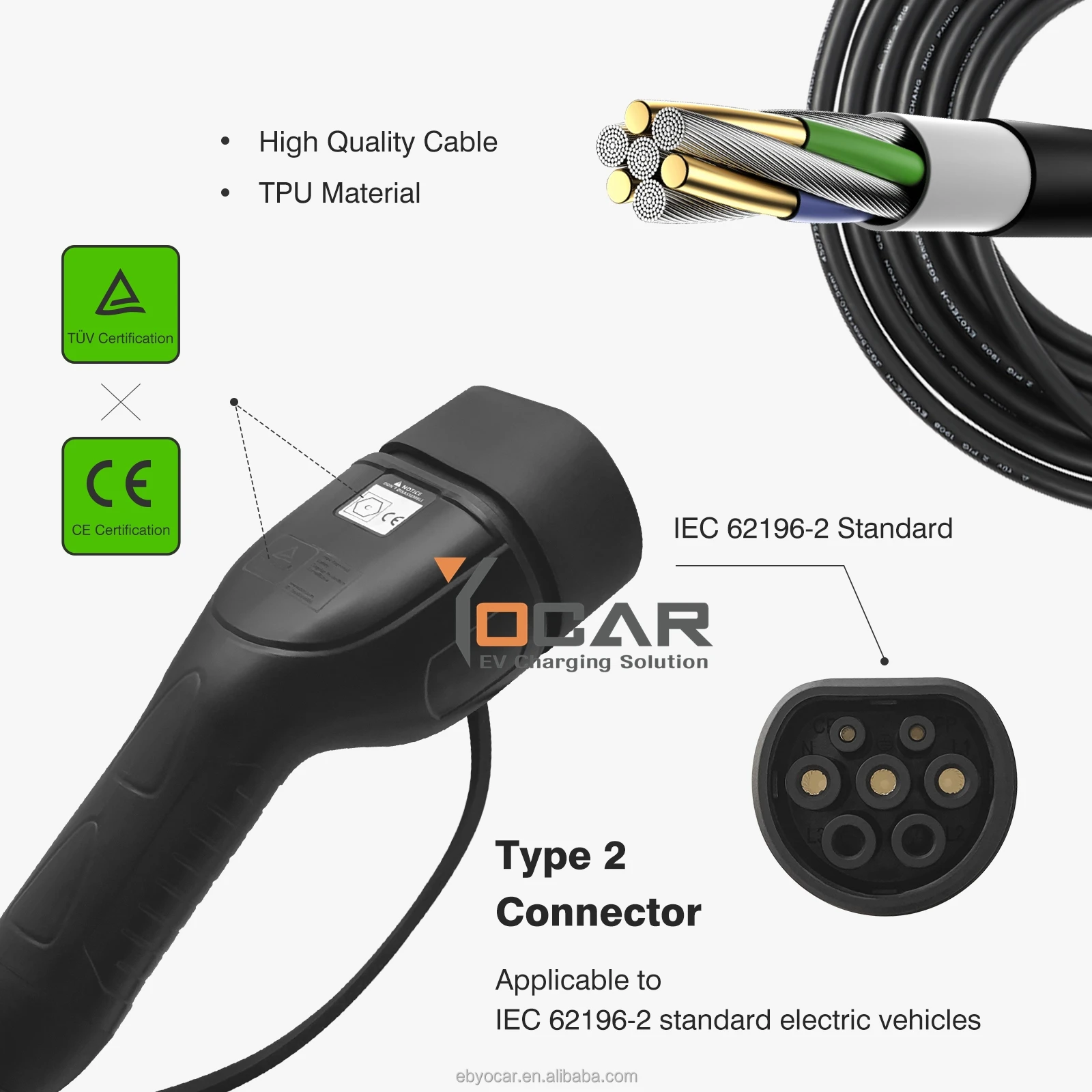 Zencar 32a 1phase 7kw Ev Charging Cable Type 2 Ev Cable For Electric ...