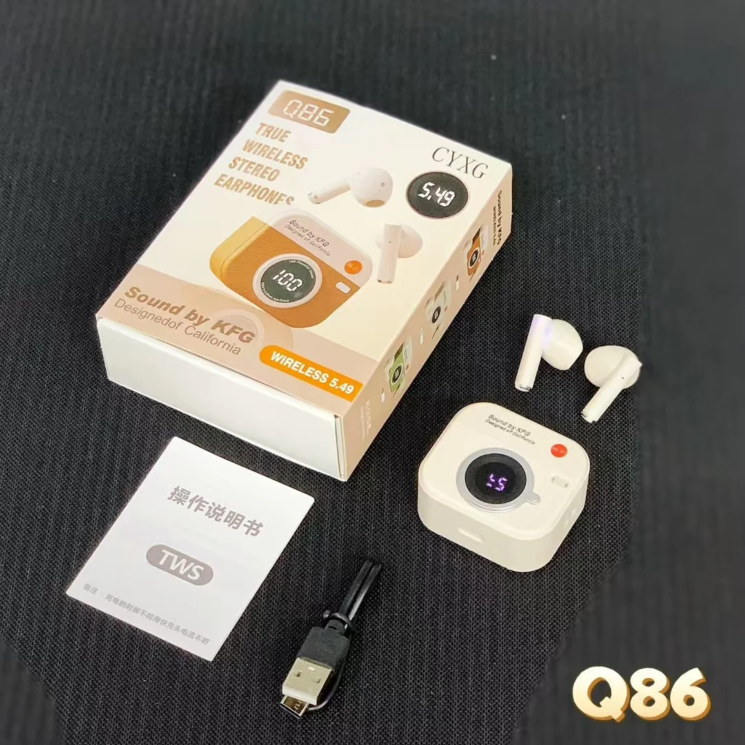 Q86 Retro Camera Leather Grain Design Wireless Earbuds