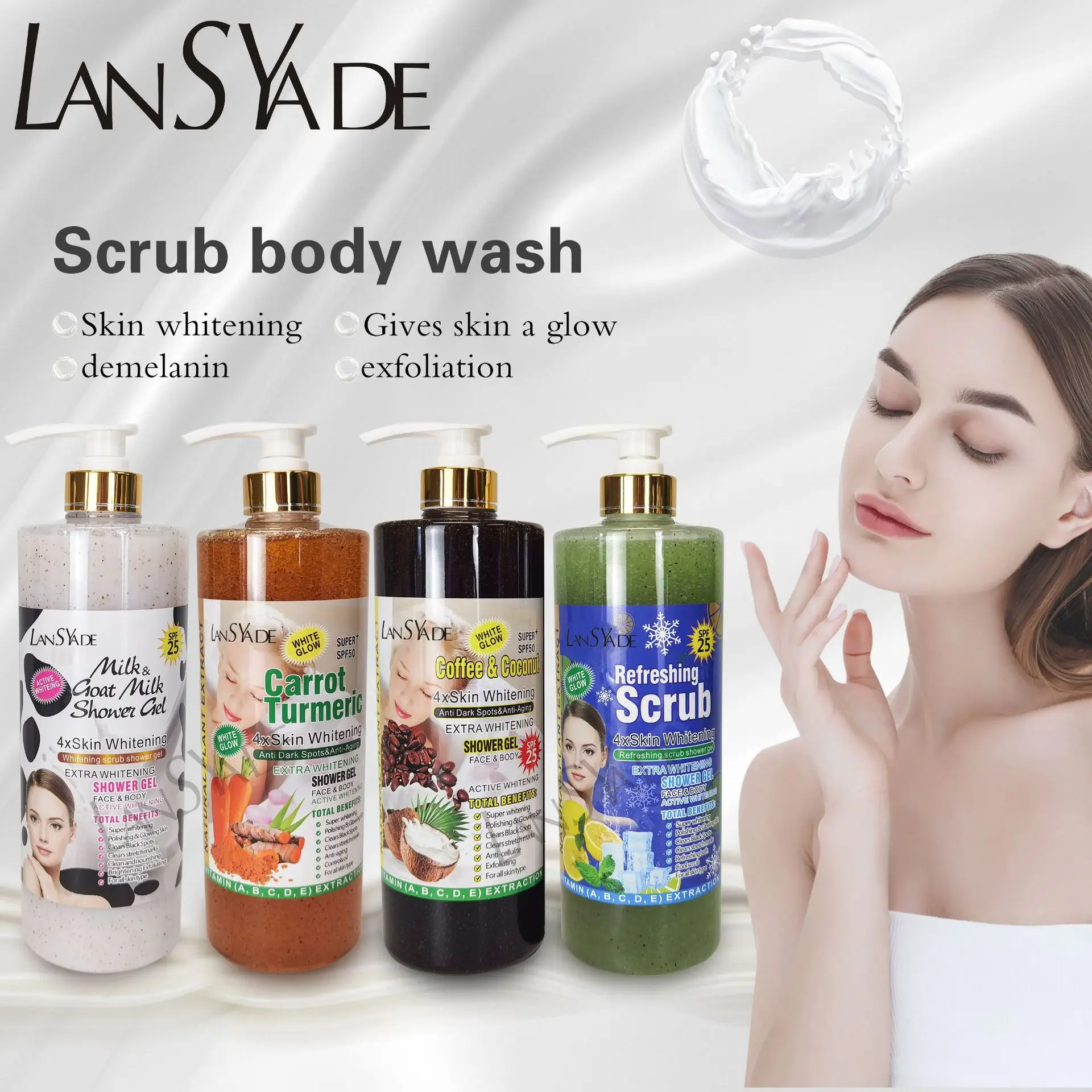 LANSYADE Shower Gel - High Quality Exfoliating Body Wash