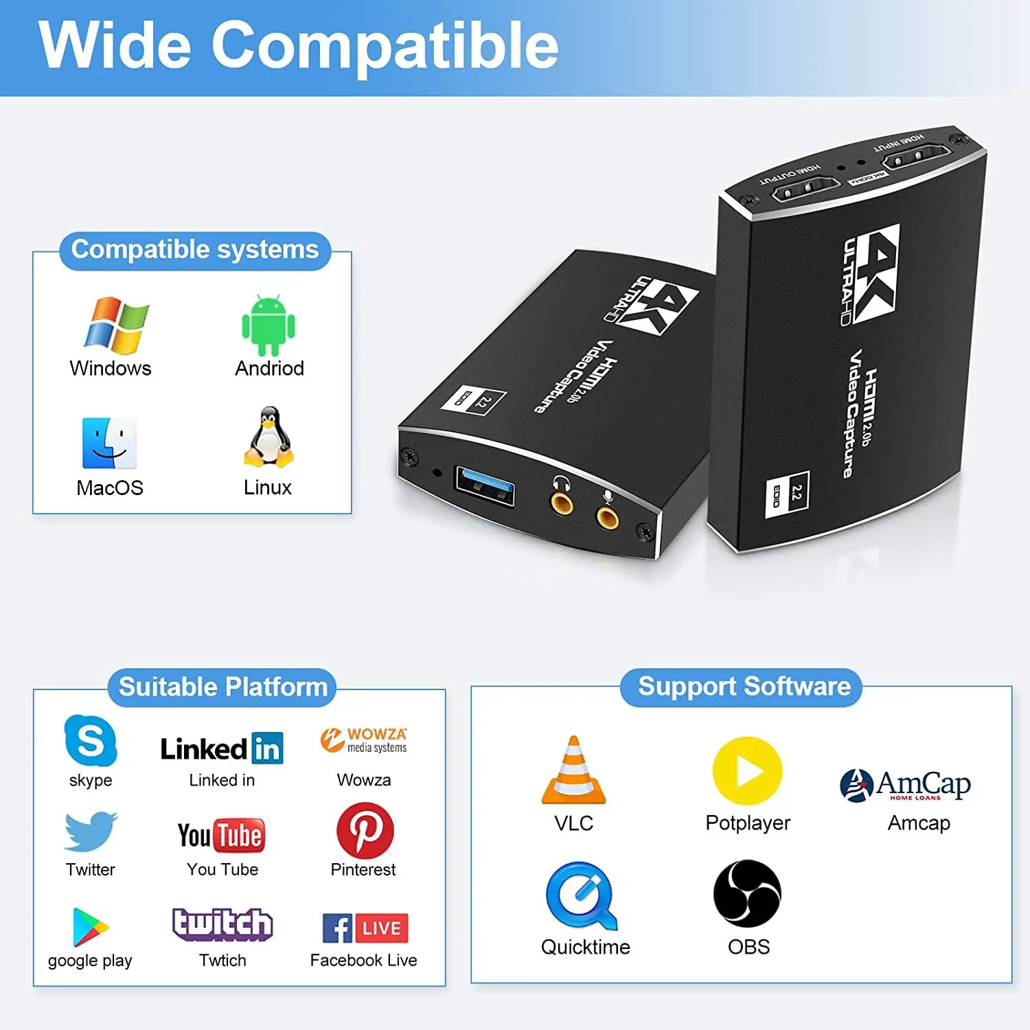 HDMI Video Capture - 4K USB3.0 Recorder for OBS Streaming