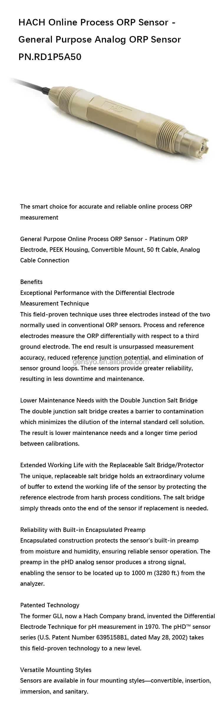 Hach Online Process Orp Sensor - General Purpose Analog Orp Sensor Pn ...