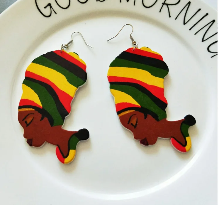 Wood Africa Map Diy Colorful Painting Afro Vintage Earrings Round ...