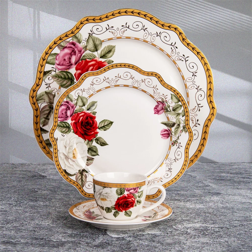 Elegant Wave Shape Garden Floral Dinnerware Set for Wedding Party