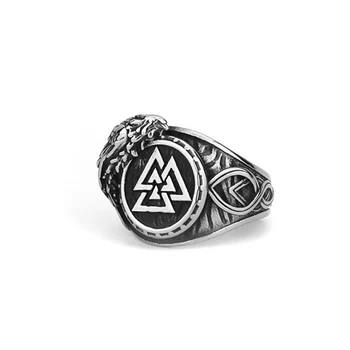 Punk Hip Hop Ring Stainless Steel Nordic Viking Raven Triangle Rune Men's Ring For Viking Charm ...