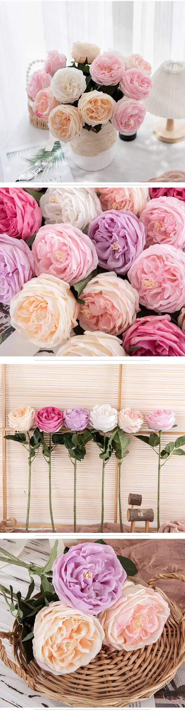 44cm Real Touch Feel Glued Moisturizing Rose Flowers Artificial Silk ...