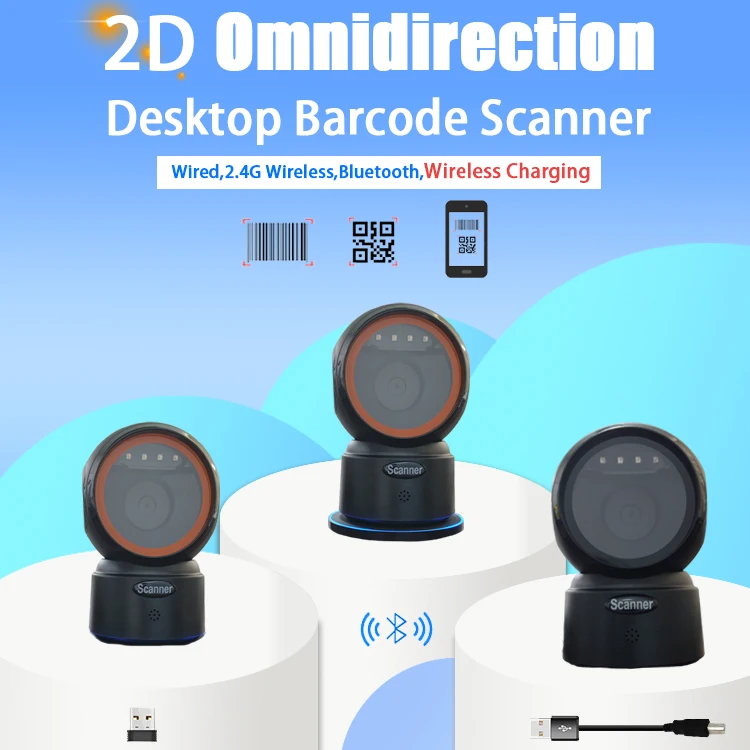 Desktop Corded Qr Code Scanner Read 1d 2d Qr Code Omnidirectional ...