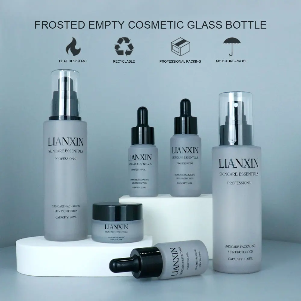 Luxury Frosted Glass Skincare Packaging Bottle 30ml 50ml 60ml 80ml Cosmetics Containers Glass ...