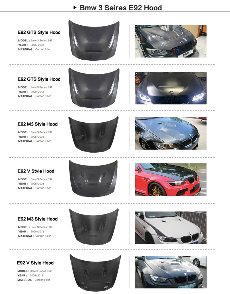 Carbon Fiber Body Kit Engine Front Bonnet For Bmw Full Series E46 E90 ...