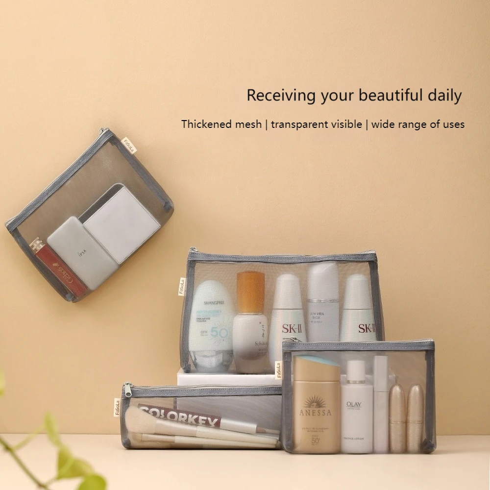 Portable Mini Makeup Bag Mesh Simple Girly Heart Cosmetic Bag Small ...